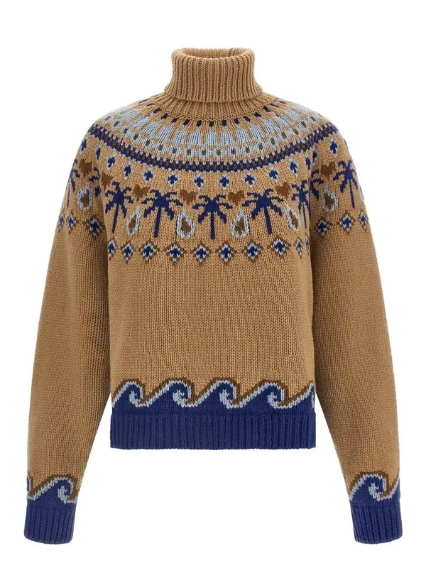 Alanui Sweet Winter Jacquard Virgin Wool Turtleneck Sweater - Beige
