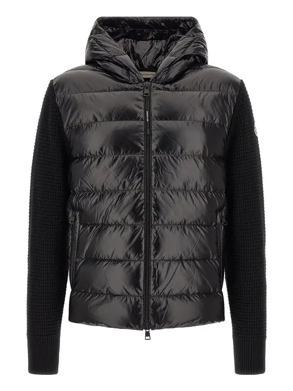 Moncler Quilted & Ribbed Hybrid Zip-up Cardigan - Black