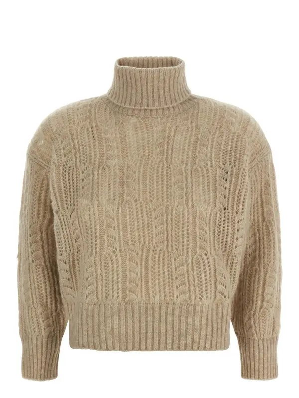 Agnona Openwork Cashmere And Silk Blend Turtleneck Sweater - Beige