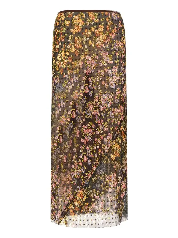 Dries Van Noten Floral Print Mesh Maxi Skirt - Multi