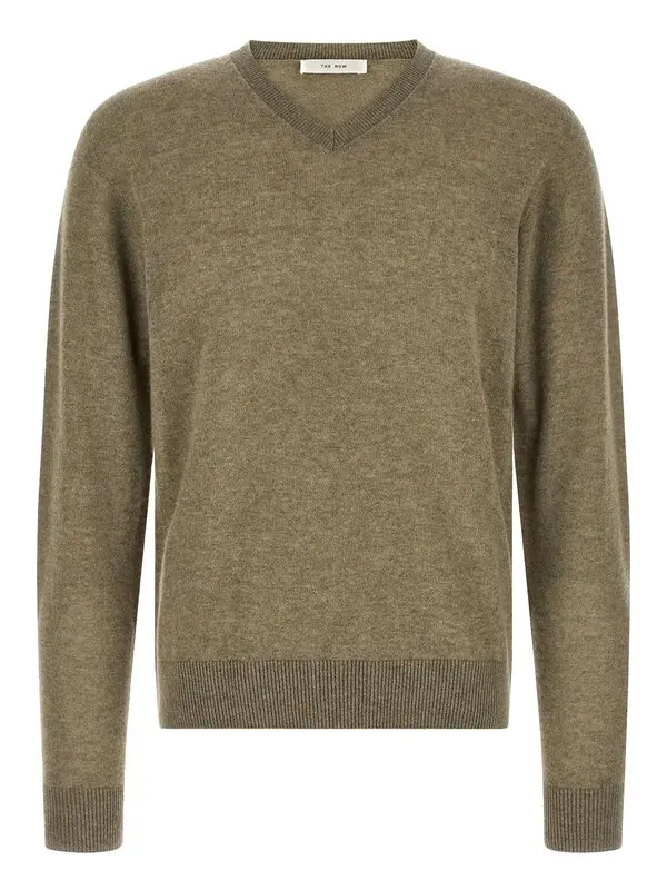 THE ROW Thamm Top V-neck Cashmere Sweater - Green