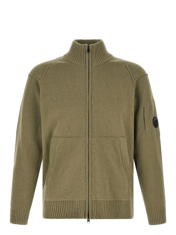 C.P. COMPANY Lambswool Cardigan With Lens Detail - Green