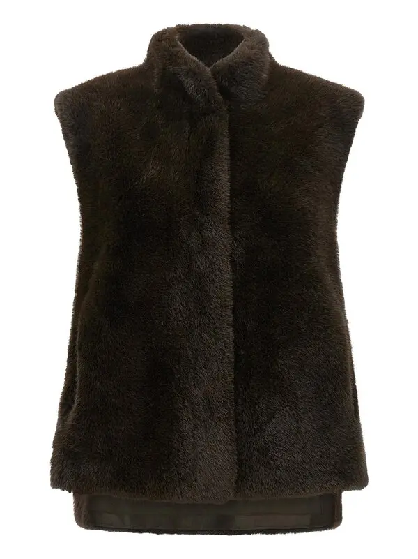 LOU ANDREA Faux Fur High Neck Vest - Brown