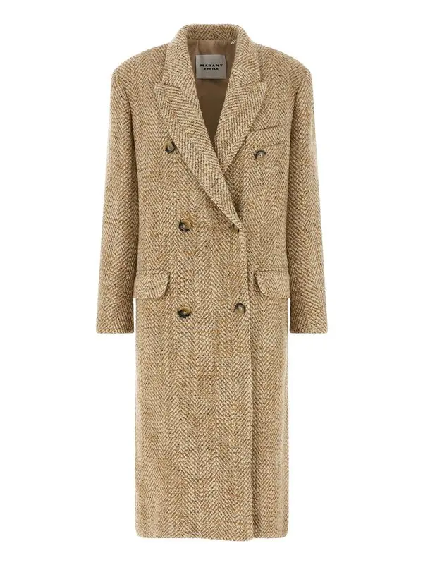 MARANT ETOILE Pilda Double-breasted Herringbone Wool Blend Coat - Beige