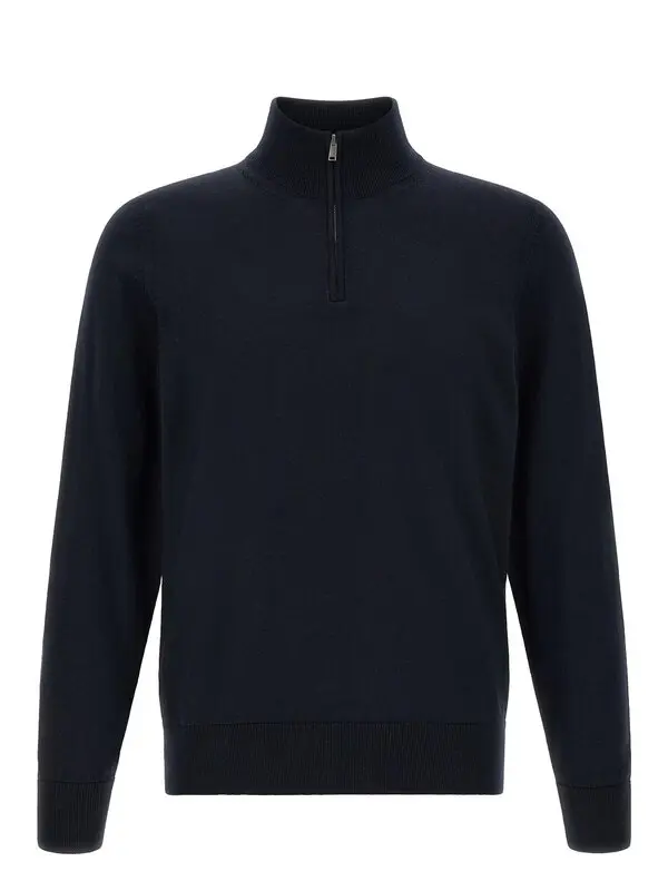 Hugo Boss H-ebenji Virgin Wool Quarter-zip Sweater - Blue