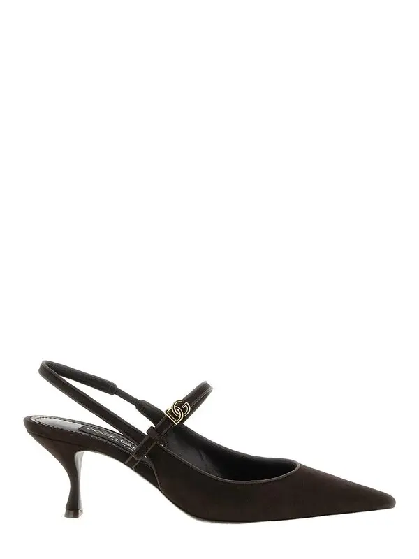 Dolce & Gabbana Suede Slingback Heels With Dg Monogram - Brown