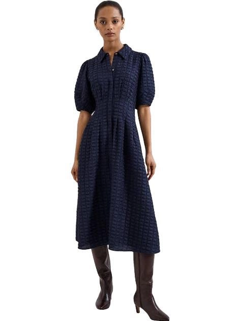 PHASE EIGHT Yasmine Textured Puff Sleeve Midi Dress - Navy