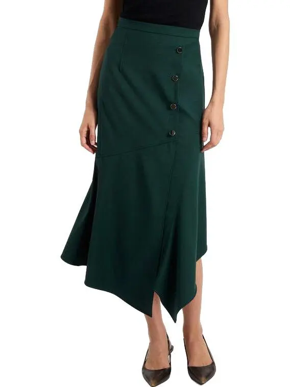 Santorelli Bristol Asymmetric Midi Skirt In Soft Crepe - Evergreen