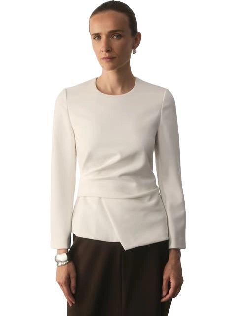 The Fold Malone Sculpt Stretch Crepe Asymmetrical Peplum Top - White