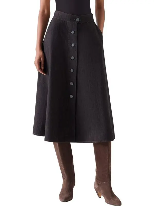 Akris Flared Denim Midi Skirt - Espresso