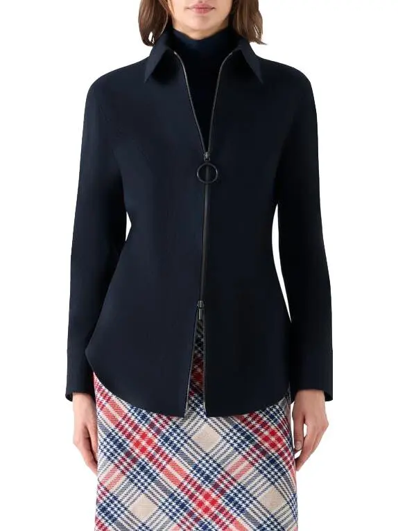 Akris Double Knit Wool Blend Zip Up Jacket - Navy