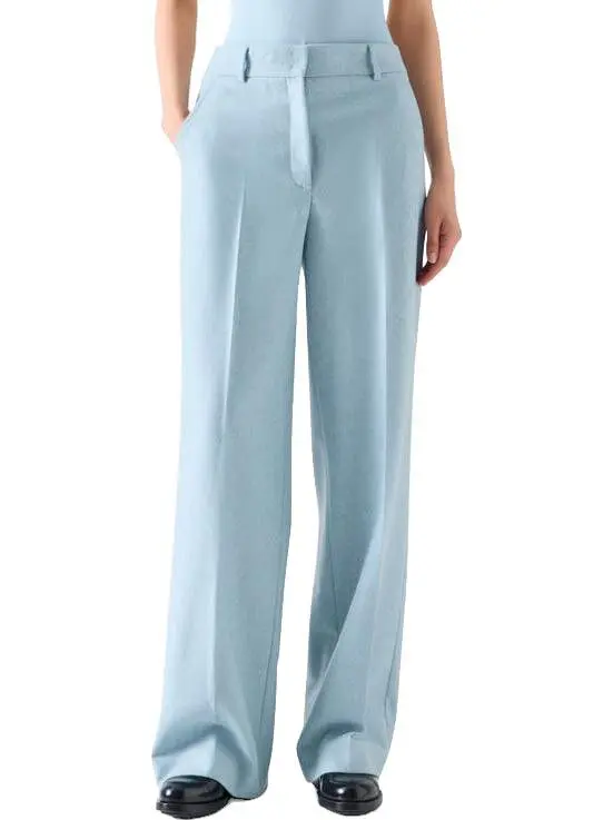 Akris Straight-leg Wool Blend Flannel Pants - Light Blue