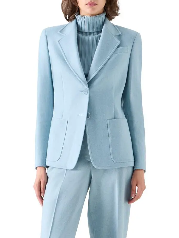 Akris Wool Blend Flannel Tailored Blazer - Light Blue