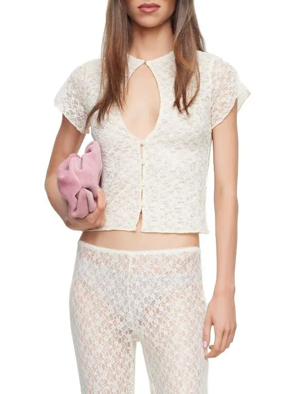 Lioness Love Letters Lace Keyhole Top - Lemon