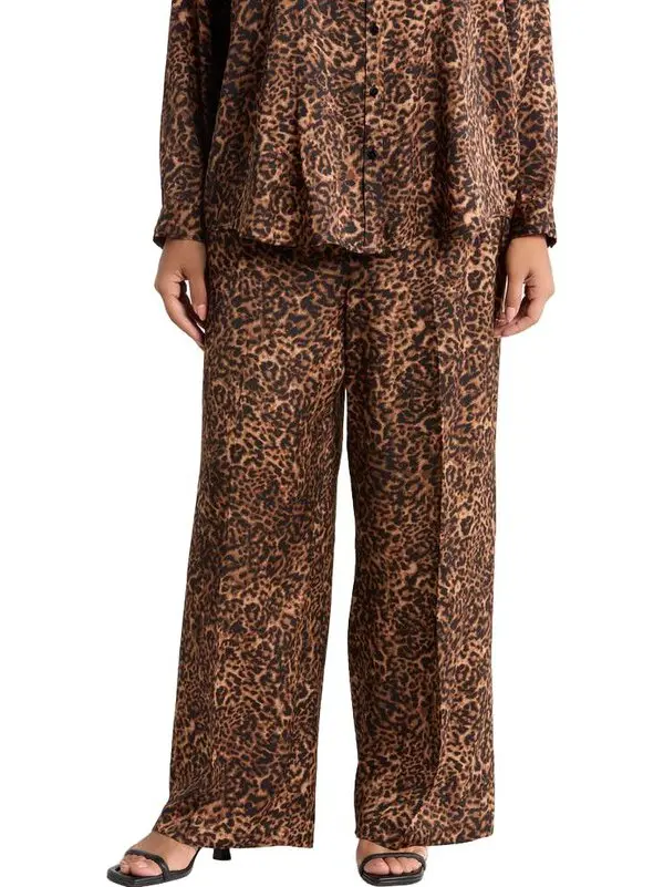 TAHARI ASL Leopard Print Wide Leg Trousers - Walnut Black Leopard