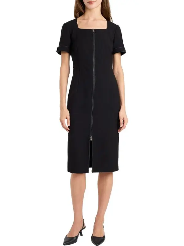 Santorelli Bri Midi Dress In Soft Stretch Crepe - Onyx