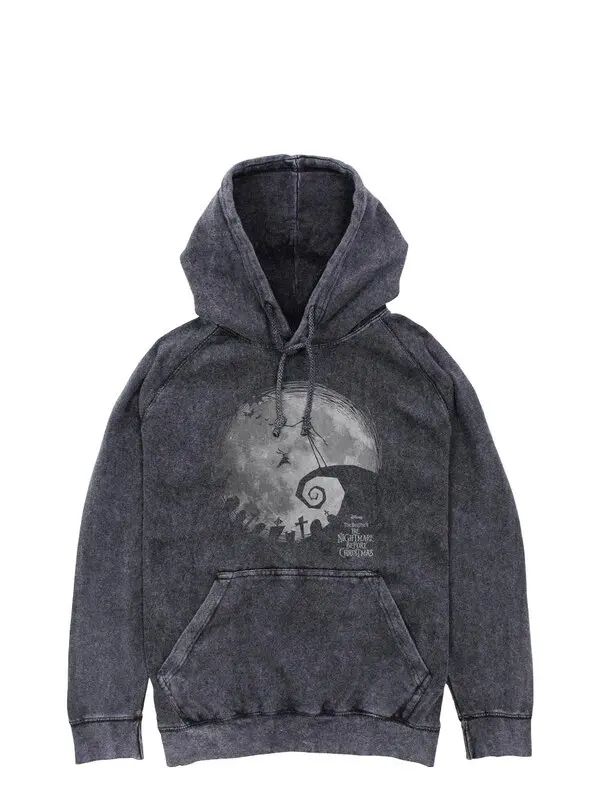 THE NIGHTMARE BEFORE CHRISTMAS Hooded Pullover With Moon Scene Graphic - Black