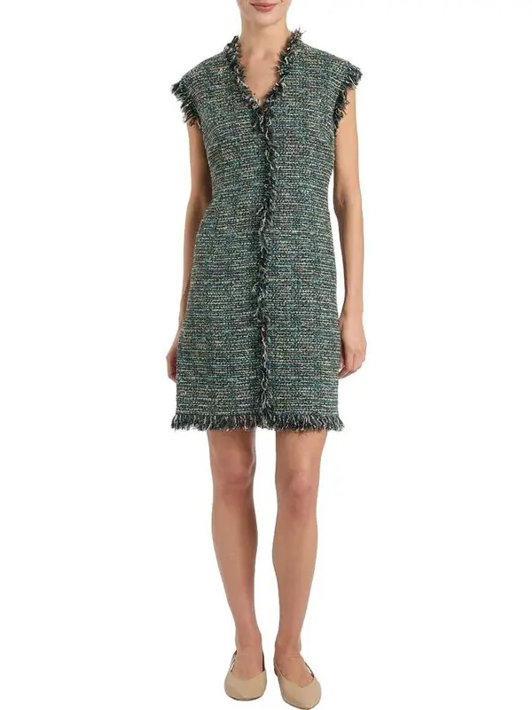 Santorelli Tuscany Cap Sleeve Dress In Luxury Tweed - Evergreen