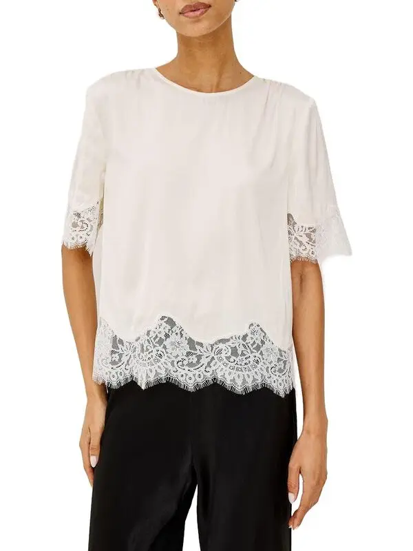 Rails Sonora Lace Trim Short Sleeve Top - Ivory