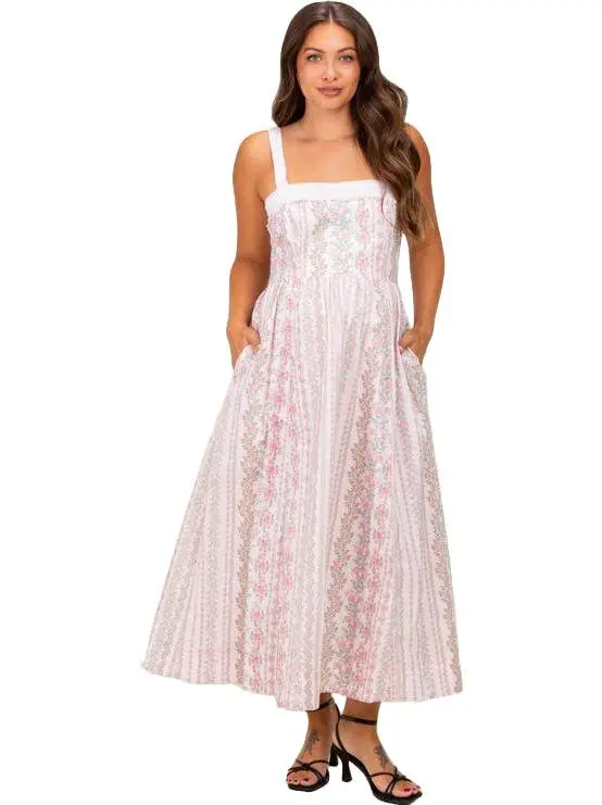 PINKBLUSH Floral Print Square Neck Maxi Dress - Pink
