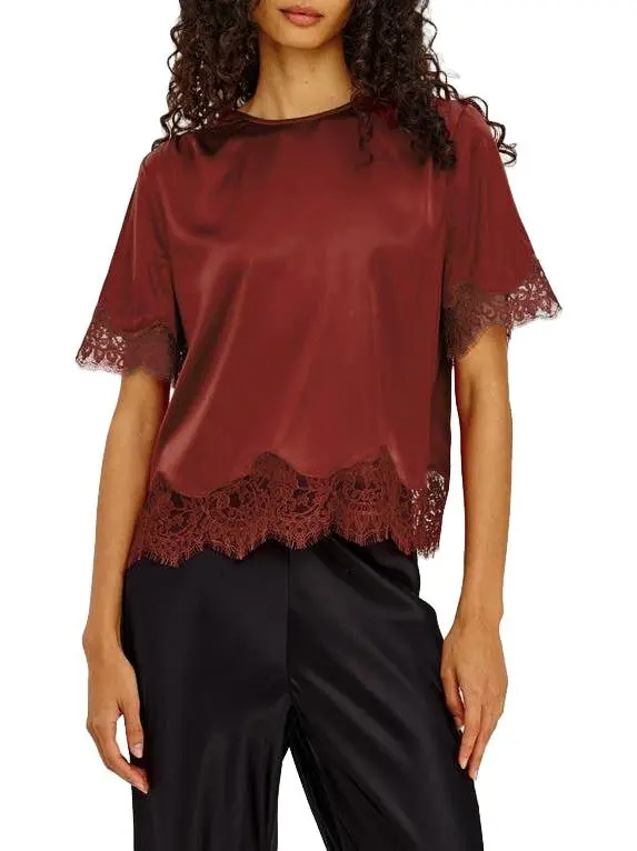 Rails Sonora Lace Trim Satin Top - Crimson