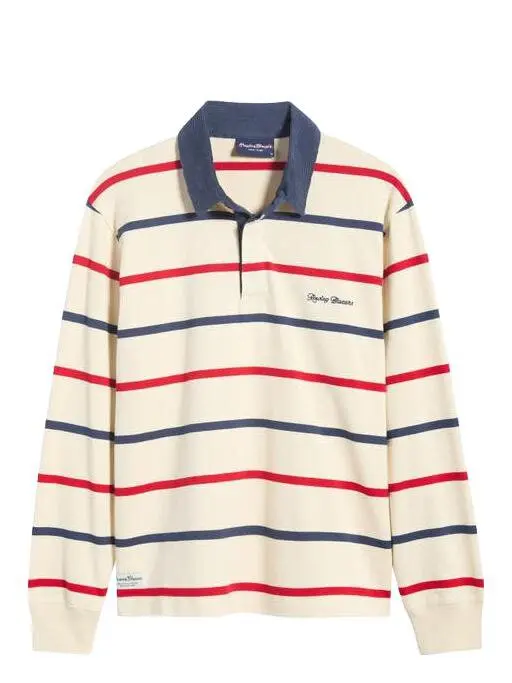 ROWING BLAZERS Harrison Corduroy Collar Long Sleeve Organic Cotton Rugby Polo - Cream