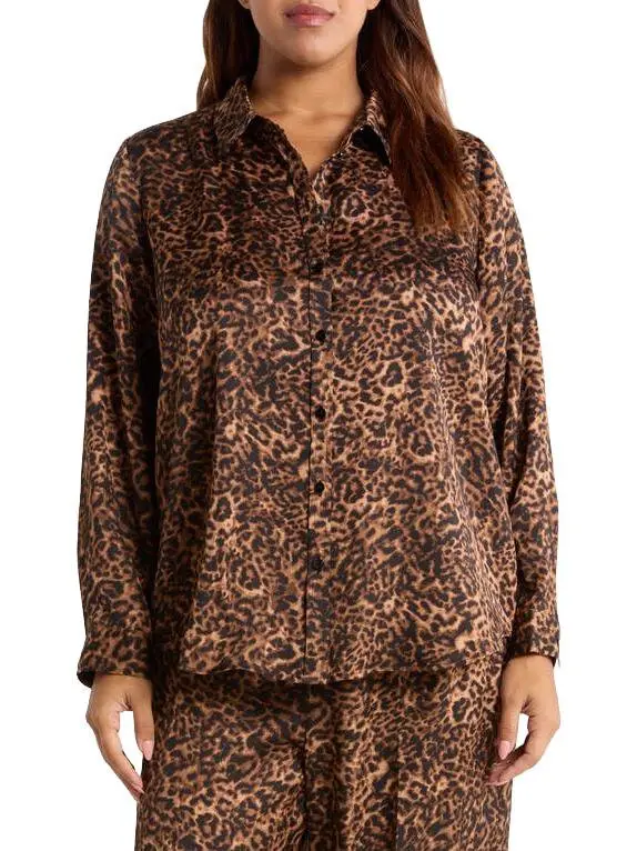 TAHARI ASL Leopard Print Long Sleeve Shirt - Walnut Black Leopard