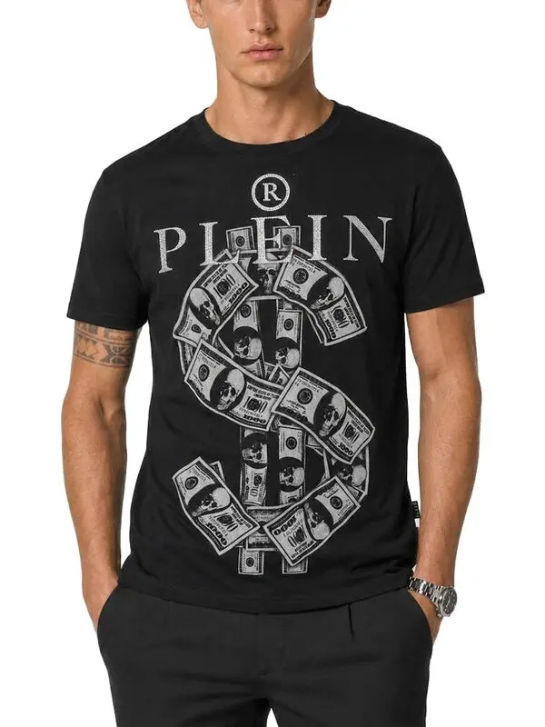 Philipp Plein Jersey T-shirt Plein Dollar - Black