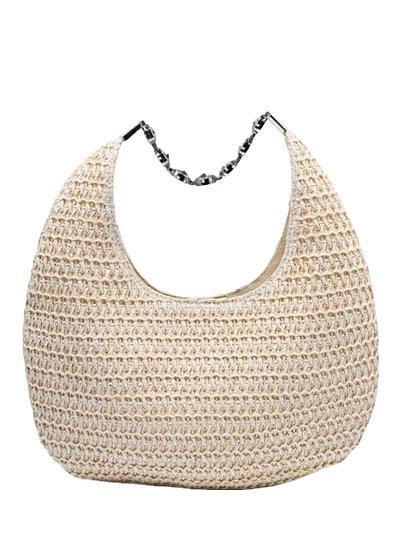 URBAN EXPRESSIONS Bejeweled Woven Hobo Bag - Beige