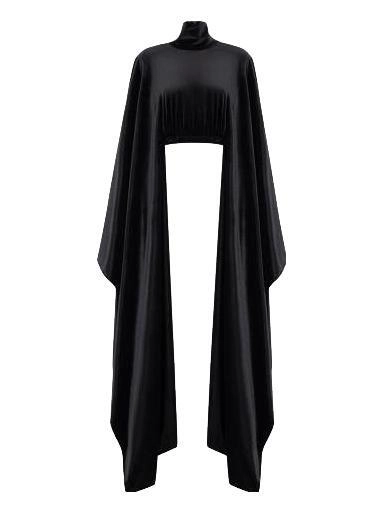 UCHÈ Uche Velvet Agbada Sleeves Crop Top - Black