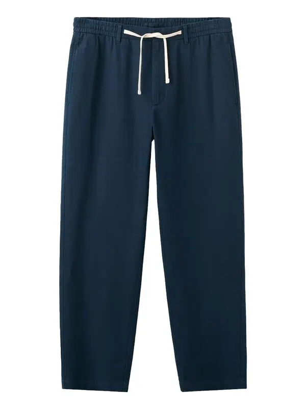 Mango Relaxed Fit Cotton & Linen Pants - Navy