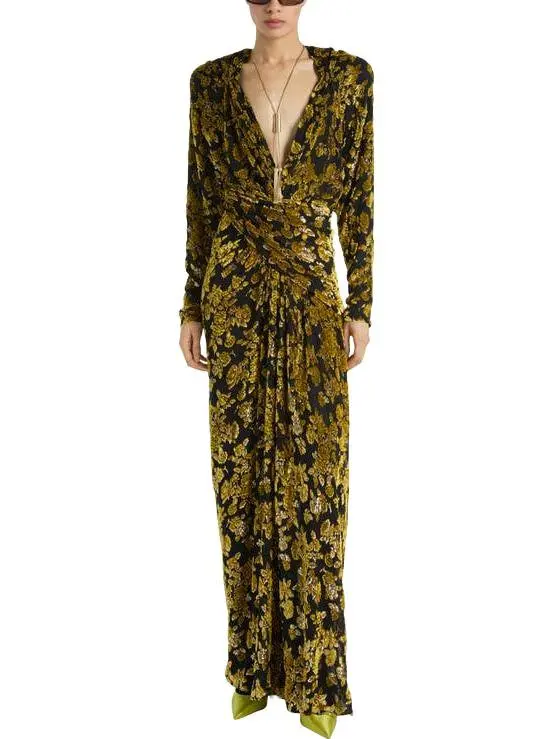 Balmain Long Velvet Jacquard Dress - Multicolor
