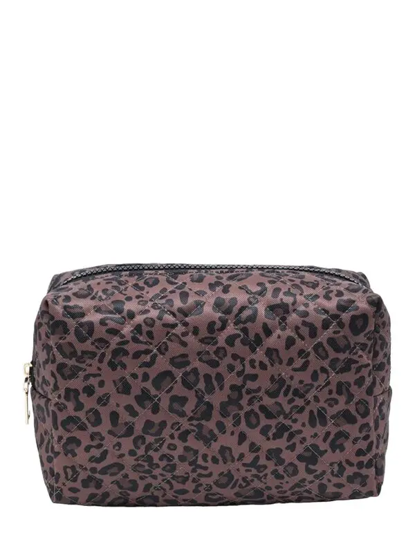 URBAN ESSENTIALS Safari Chic Quilted Leopard Print Cosmetic Pouch - Chocolate Leopard