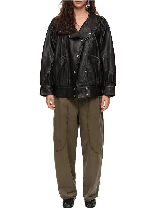 Bimba Y Lola Leather Volume Jacket With High Neck And Cargo Pockets - Black