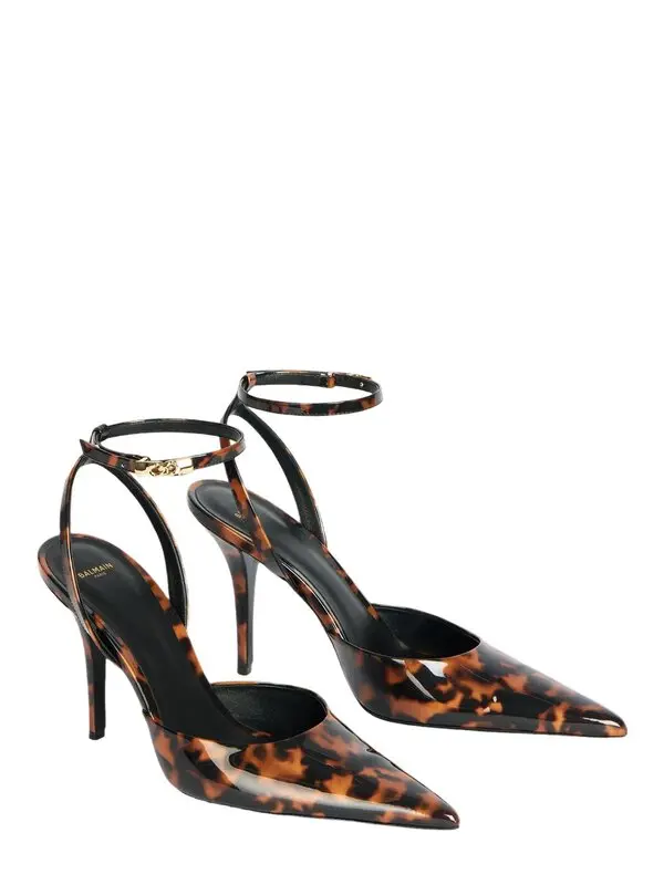 Balmain Printed Patent Leather Strappy Courts - Brown