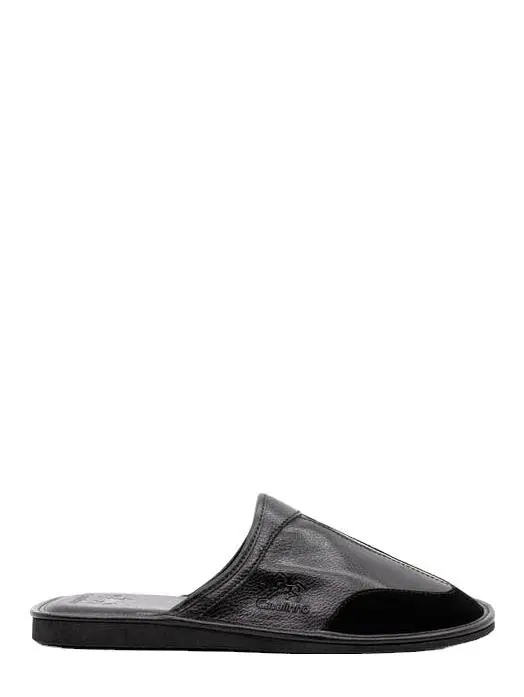 CAVALINHO Leather House Slippers With Suede Accents And Striped Detailing - Black