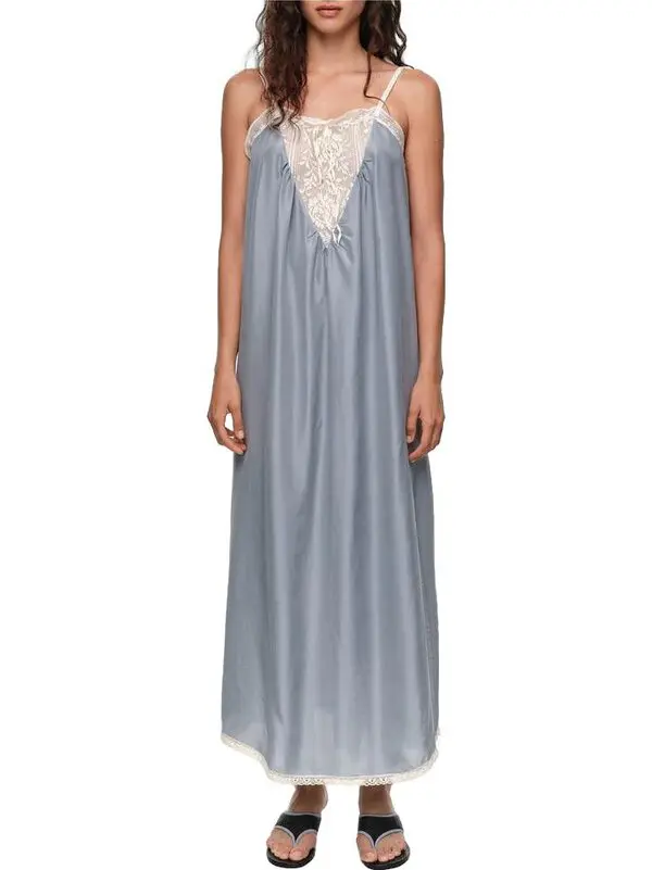 Bimba Y Lola Silk Lace Strap Maxi Dress - Light Blue