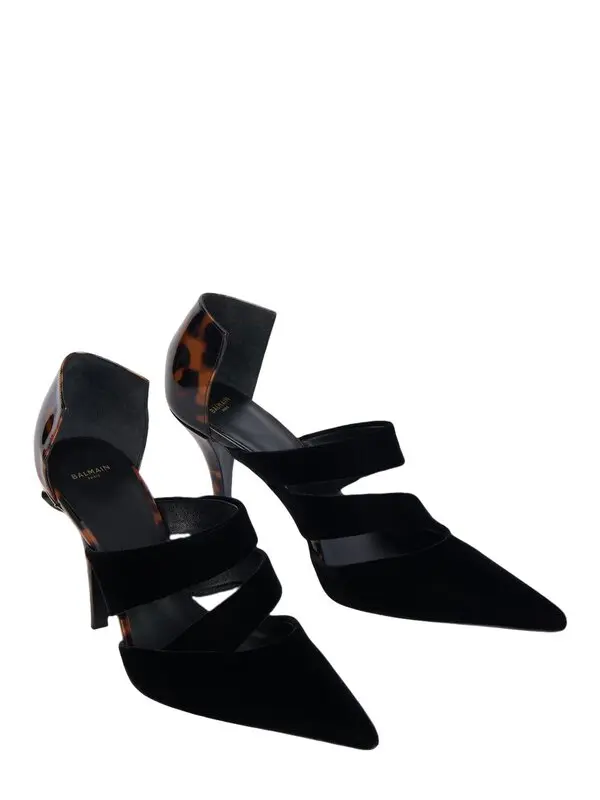 Balmain Velvet And Printed Patent Leather Courts - Black