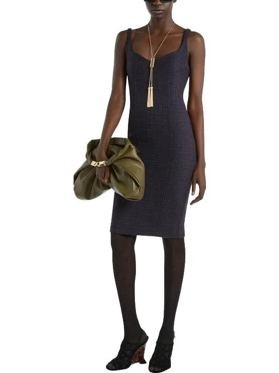 Balmain Bouclette Tweed Sweetheart Neckline Midi Dress - Blue