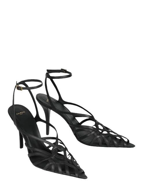 Balmain Smooth Leather Cage Stiletto Sandals - Black
