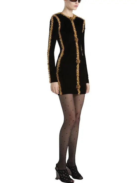Balmain Velvet Dress With Embroidered Trim - Black