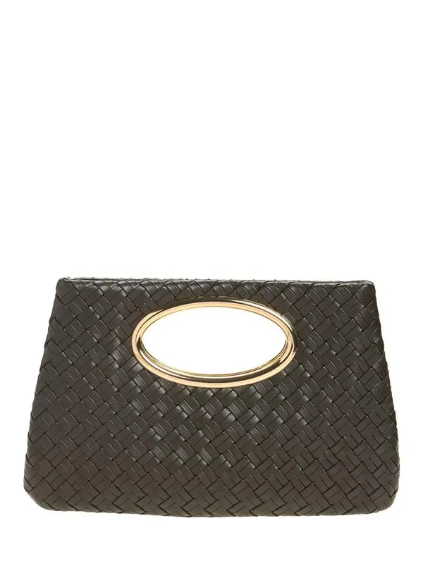 Mango Woven Faux Leather Frame Clutch With Hoop Handles - Chocolate