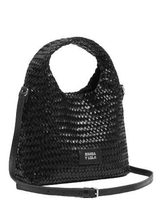 Bimba Y Lola Small Plaited Leather Paper Bag - Black