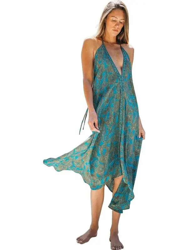 SUN CHILD Classic Silk Dandelion Dress - Teal
