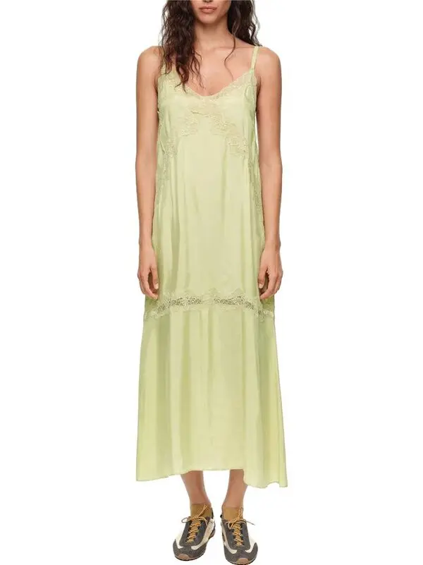 Bimba Y Lola A-line Midi Slip Dress With Lace Trims - Lime