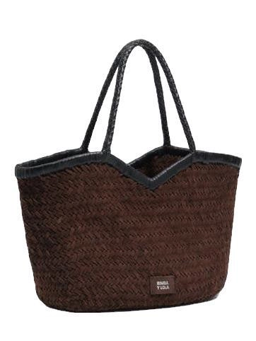 Bimba Y Lola Large Braided Leather Shopper Bag - Chocolate