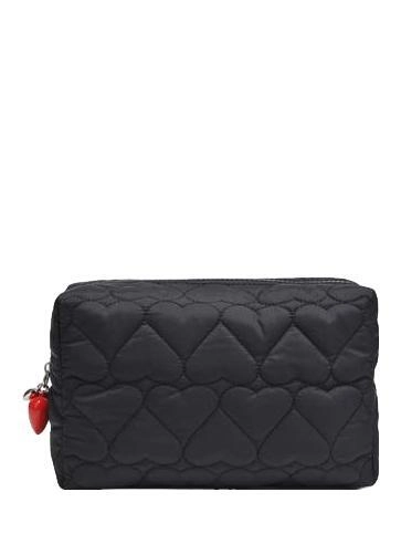 URBAN ESSENTIALS Quilted Heart Cosmetic & Travel Organizer Pouch - Black