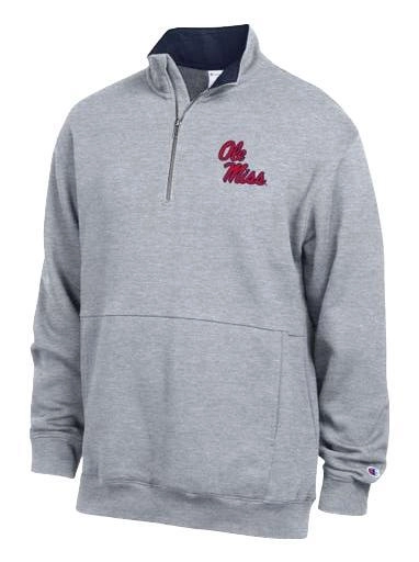 Champion Ole Miss Rebels Fleece Quarter-zip Pullover - Heather Gray