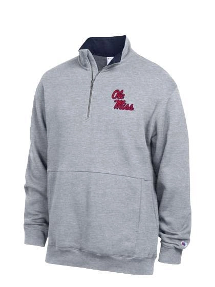 Champion Ole Miss Rebels Fleece Quarter-zip Pullover - Heather Gray