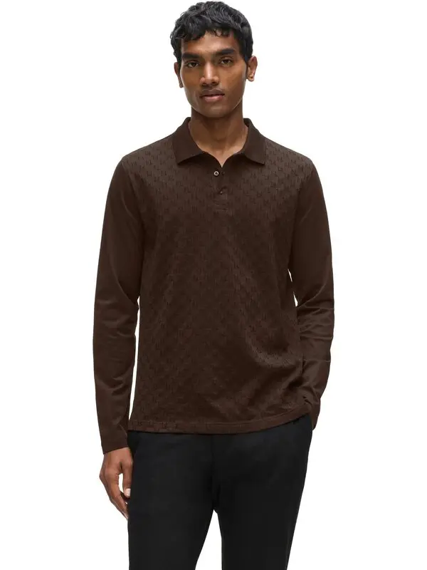 Karl Lagerfeld Monogram Long-sleeved Polo Shirt - Black/brow